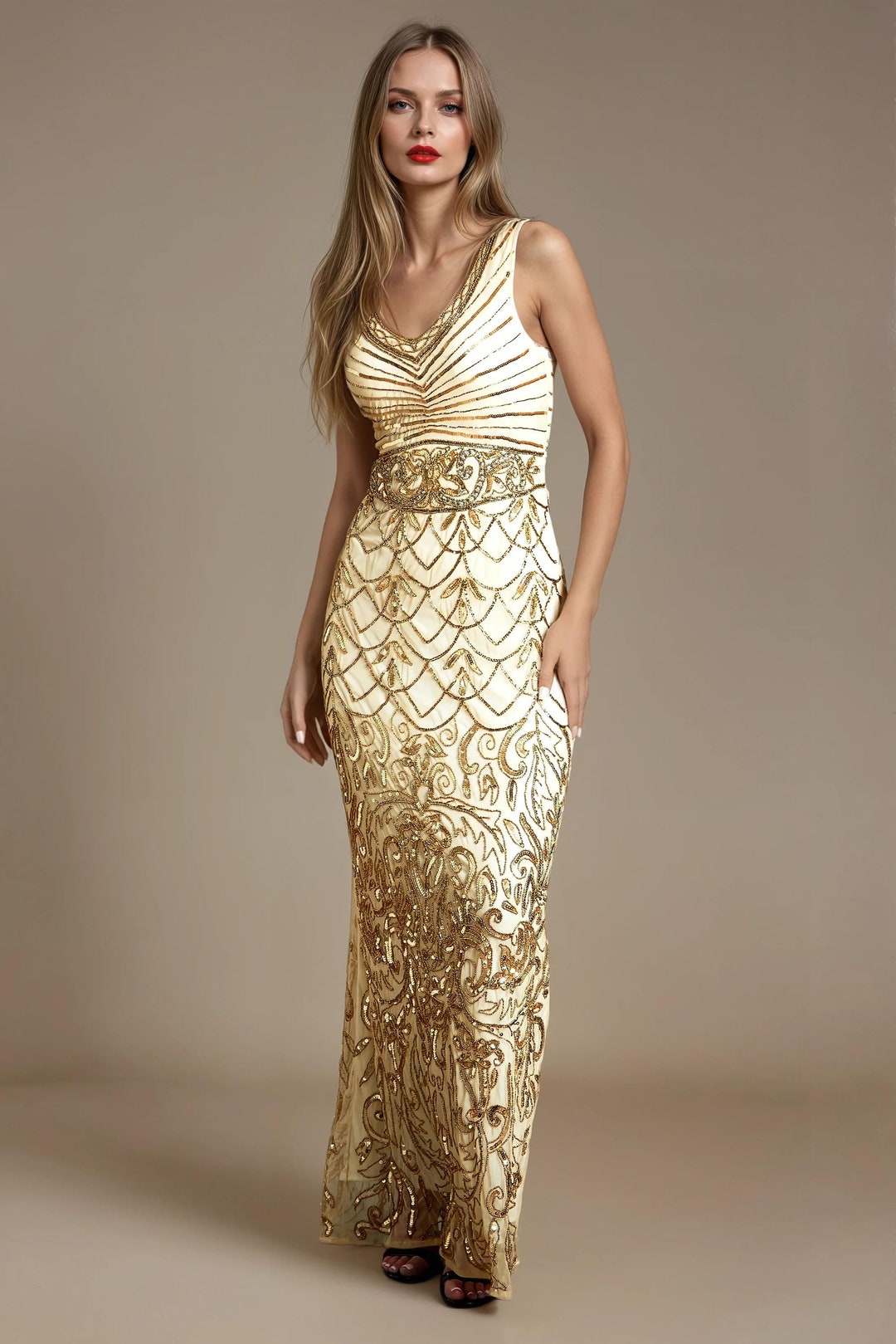 Eva Gold Gatsby Wedding Dress, 1920s-inspired Bridal Gown, Art Deco ...