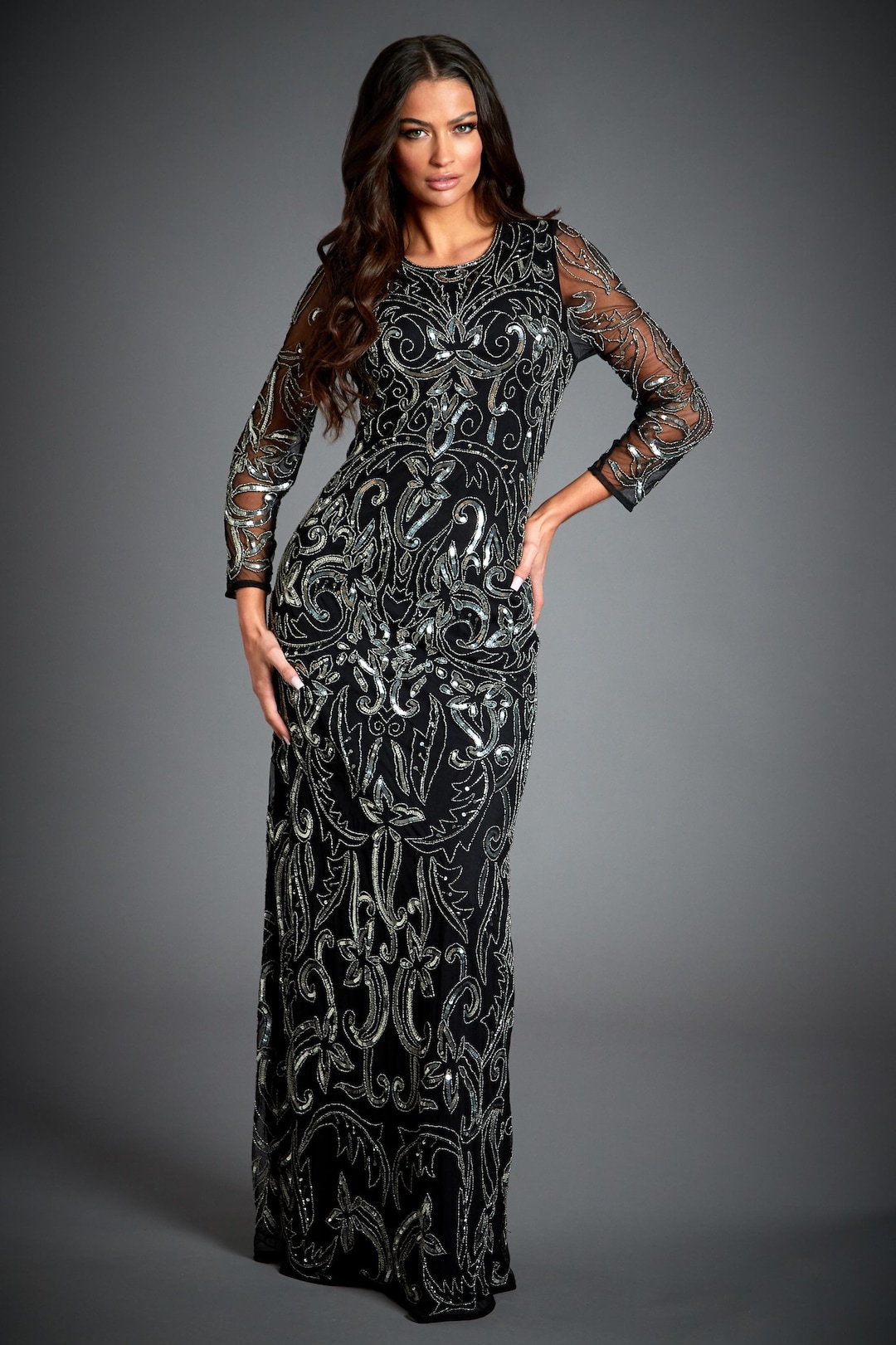 Fiona Black 1920s Gatsby Dress, Prom Dress, Beaded Dress, Downton Abbey ...