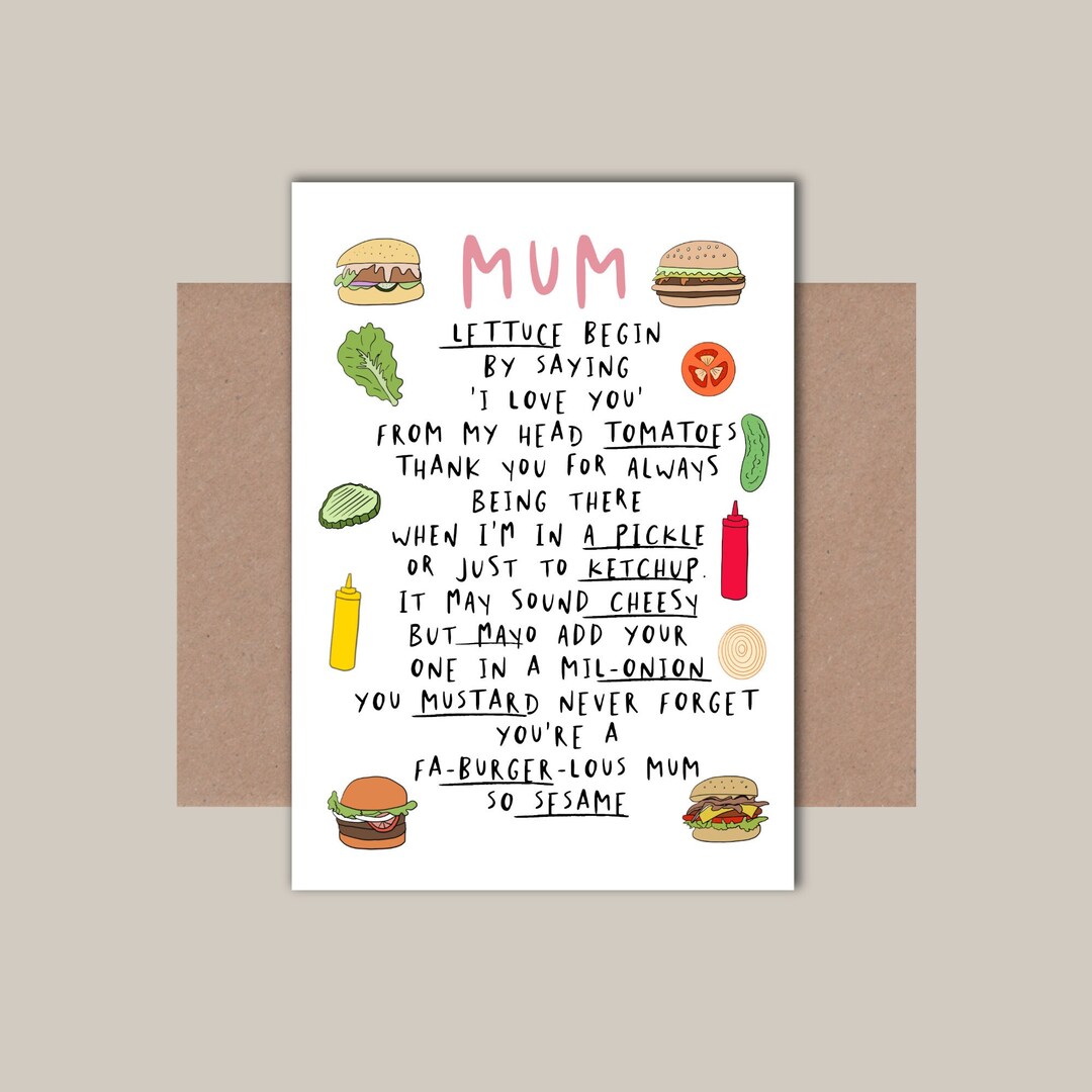 Mum Burger Funny Mother's Day Card - Etsy