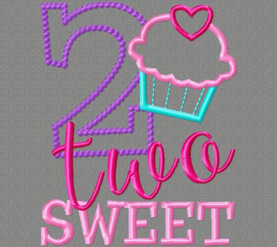 Two Sweet 2nd Birthday With Cupcake Embroidery Design 5x7 - Etsy
