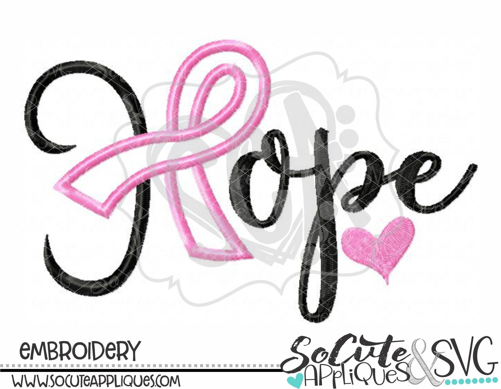 Hope Embroidery Design Hope Applique Pink Ribbon Applique | Etsy