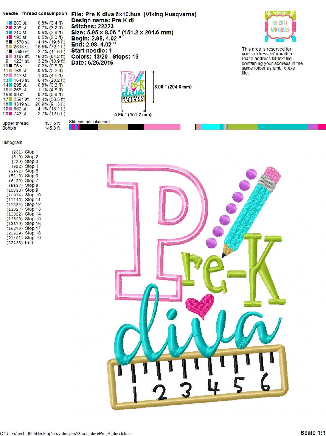 Pre K Diva Embroidery Design 5x7 6x10 Back to School - Etsy