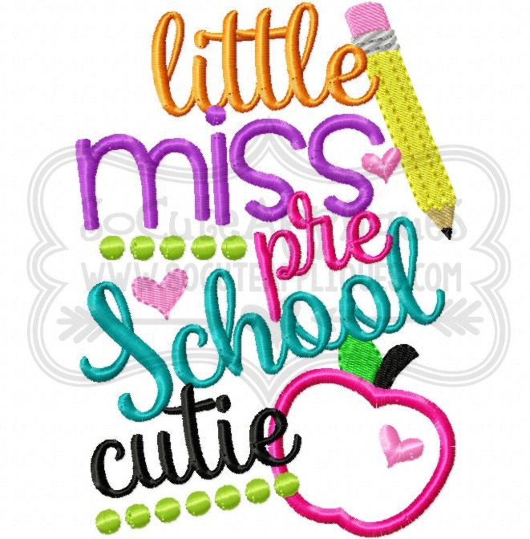Little Miss Preschool Cutie Embroidery Design 5x7 6x10, Socuteappliques ...