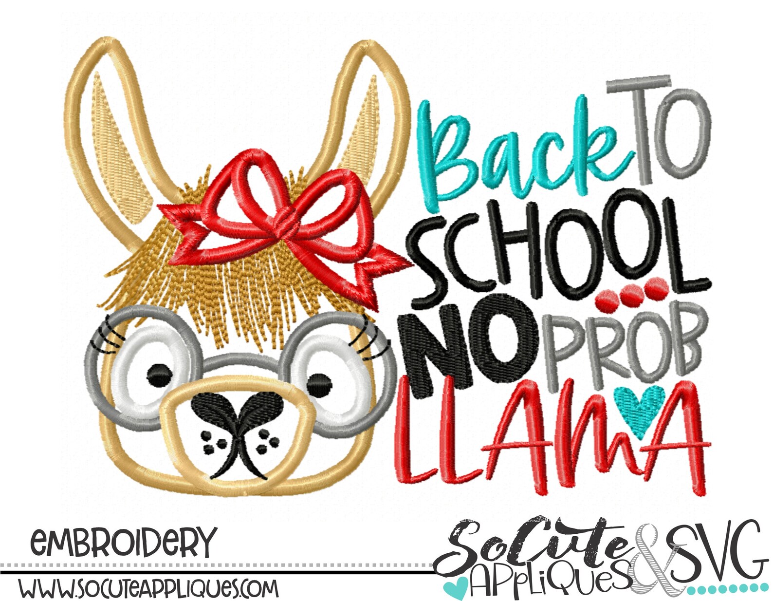 Back to School Llama Embroidery Design Back to School No | Etsy