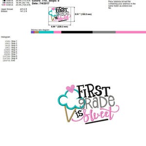 1st Grade is Sweet, Back to School Embroidery Design, Socuteappliques ...
