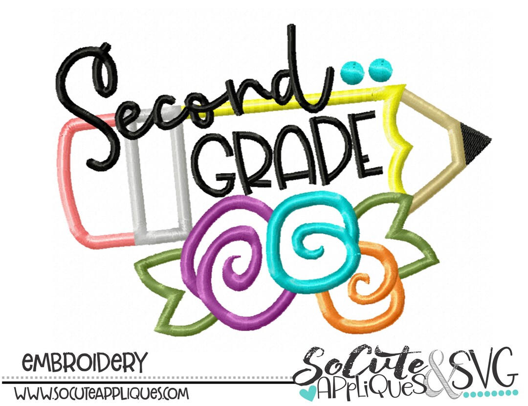 Back to School, Second Grade Pencil With Flowers Embroidery Design, 2nd ...