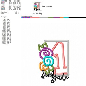 Back to School, First Grade Embroidery Design, 1st Grade Applique, 1st ...