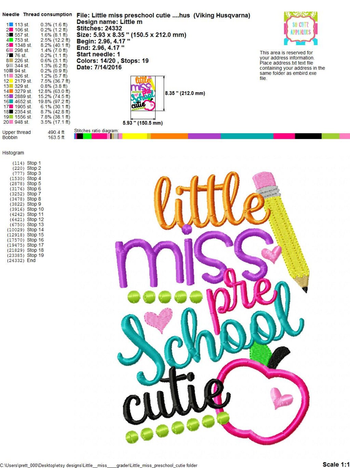 Little Miss Preschool Cutie Embroidery Design 5x7 6x10 - Etsy