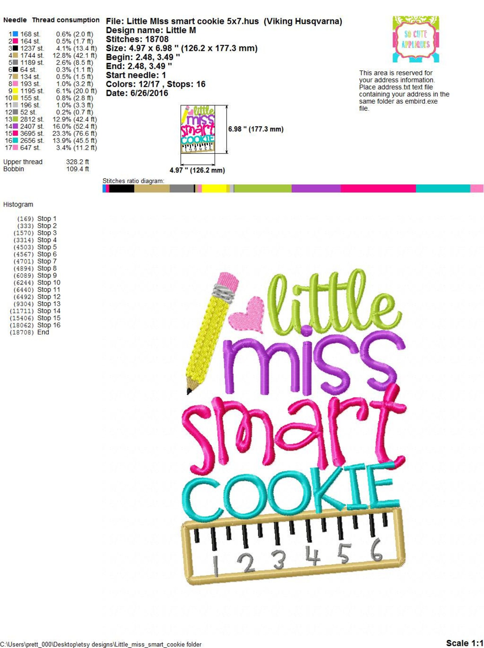 Embroidery Design 5x7 6x10 Little Miss Smart Cookie Back to | Etsy