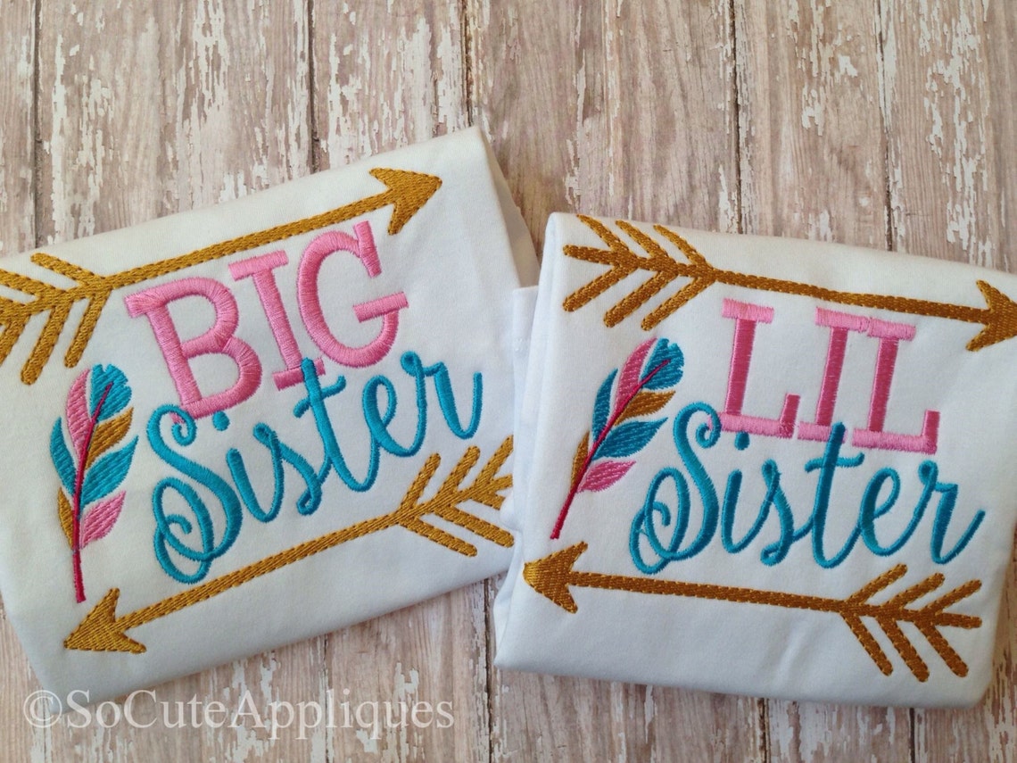 Big Sister Lil Sister Feather & Arrows Embroidery Design 4x4 | Etsy