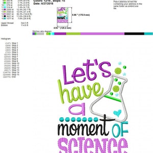 Lets Have a Moment of Science Embroidery Design 5x7 6x10, Back to ...