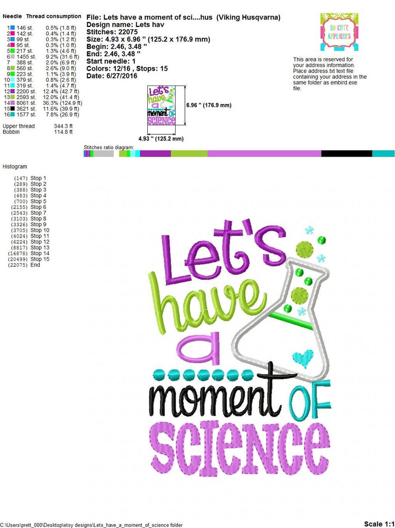 Lets Have a Moment of Science Embroidery Design 5x7 6x10 Back - Etsy