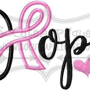 Hope Embroidery Design, Hope Applique, Pink Ribbon Applique, Cancer ...
