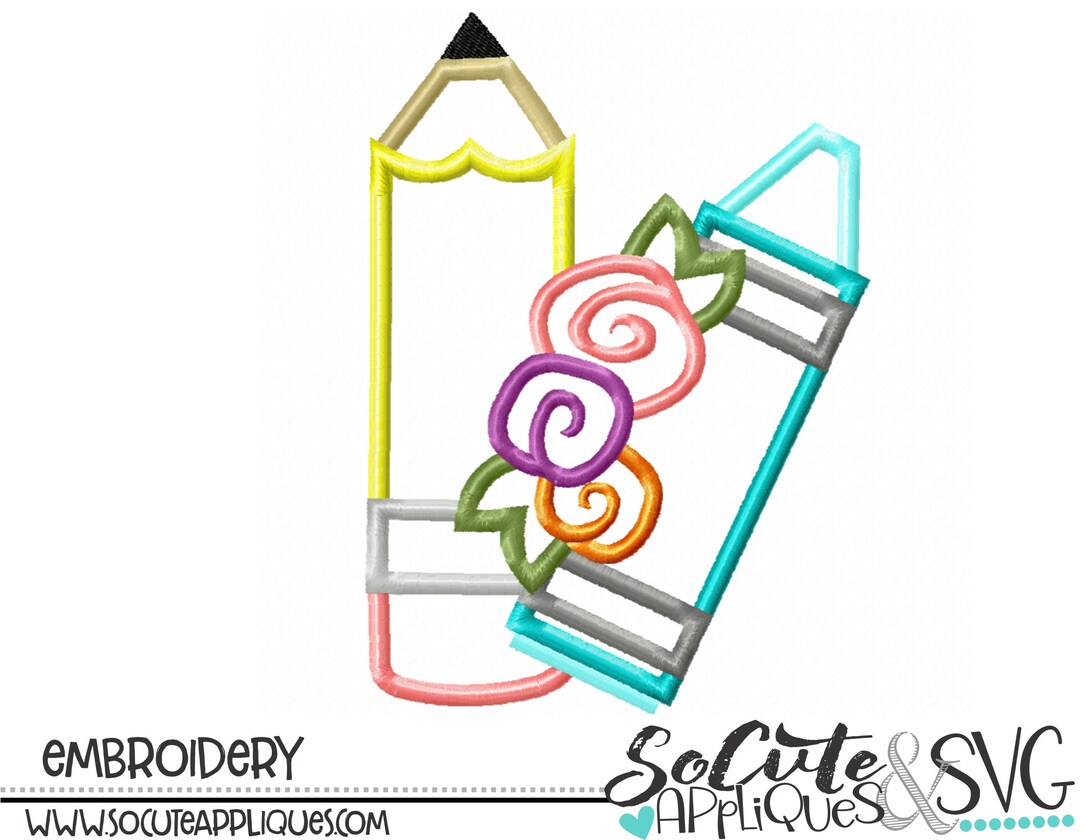 Back to School Pencil & Crayon Applique. 1st Day of School - Etsy