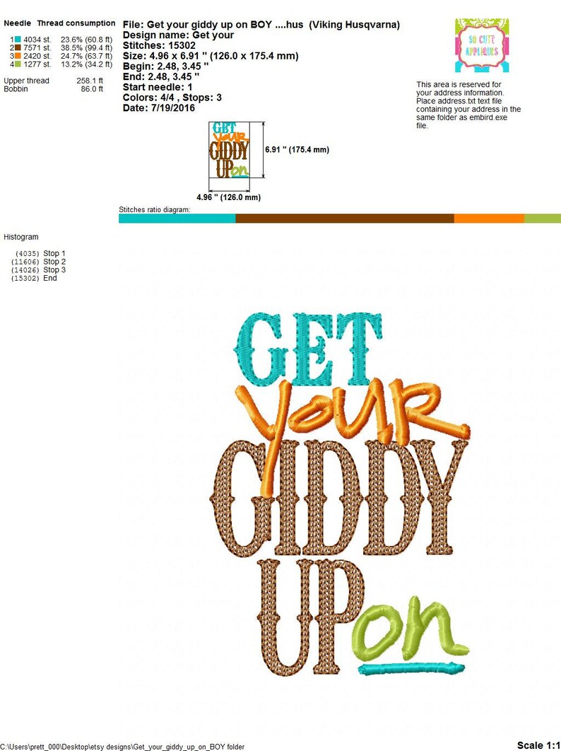 Embroidery Design 5x7 6x10 Get Your Giddy up On Cowboy - Etsy