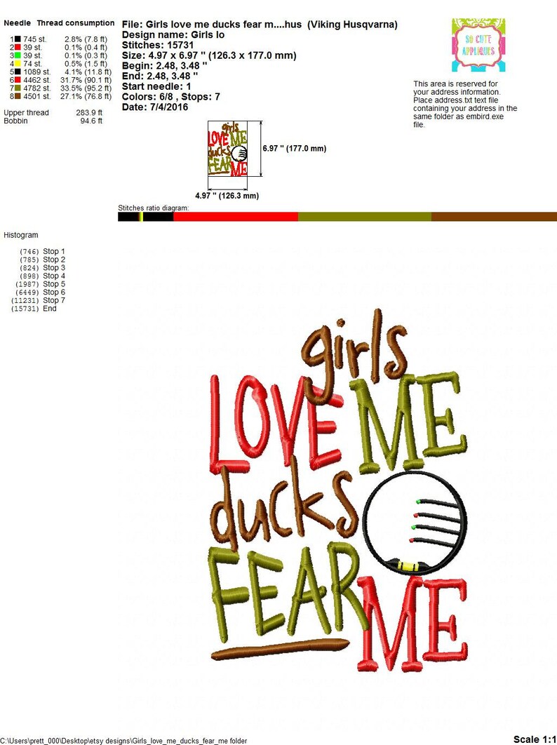 Embroidery Design 5x7 6x10 Girls Love Me DUCKS Fear Me Duck - Etsy