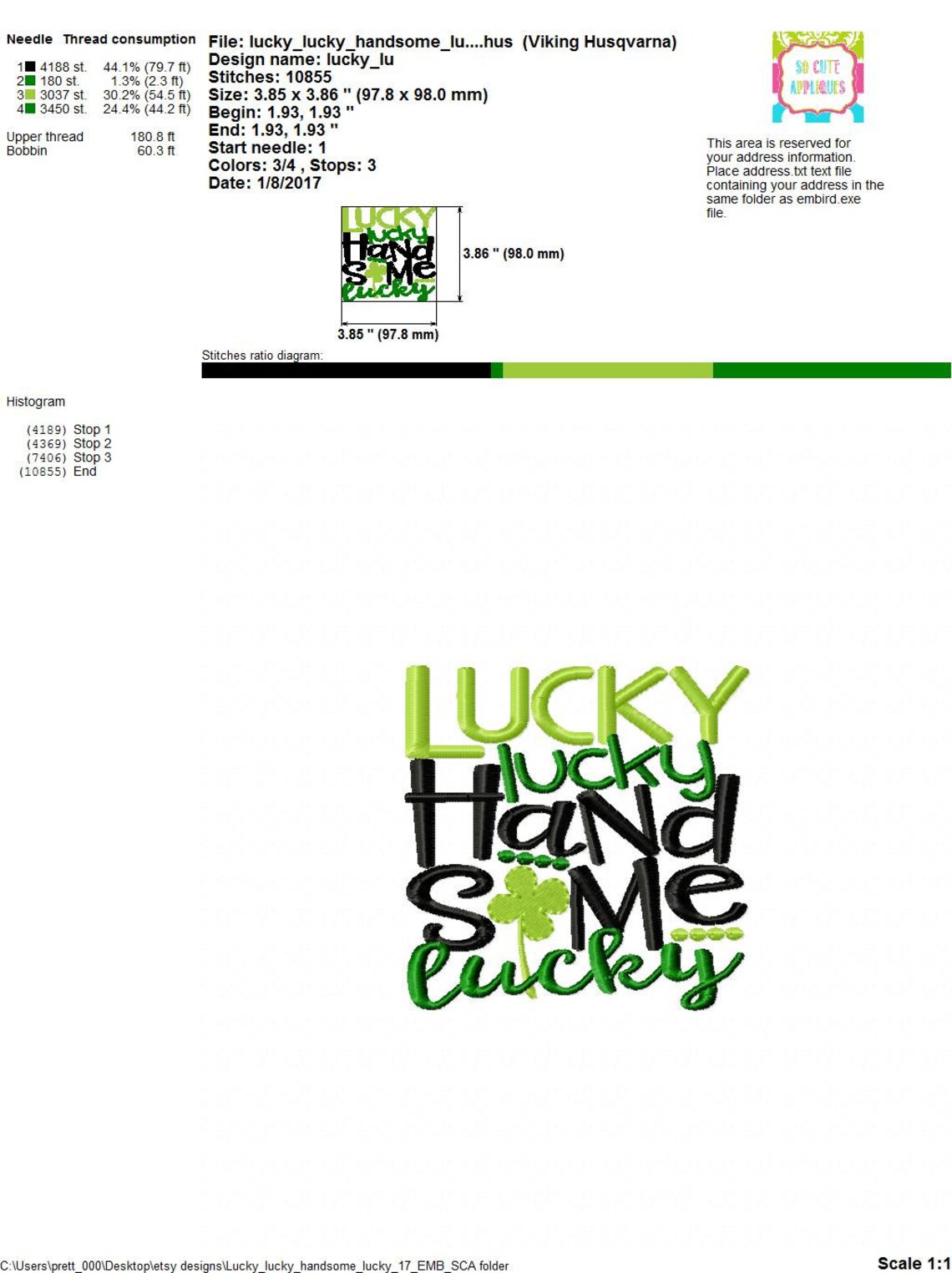 Lucky Lucky Handsome Socuteappliques Green Embroidery St | Etsy