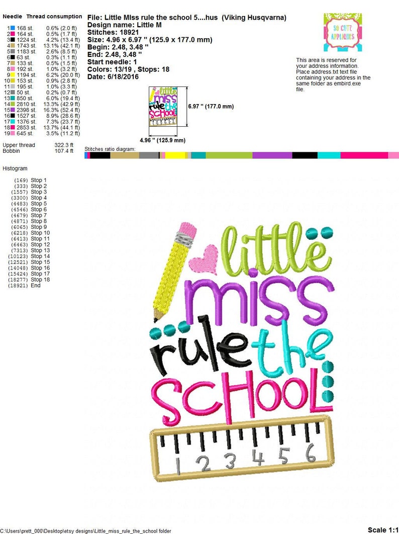 Little Miss Rule the School Embroidery Design 5x7 6x10 Back | Etsy