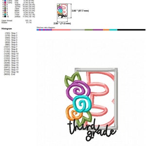Back to School, Third Grade Embroidery Design, 3rd Grade, 1st Day of ...