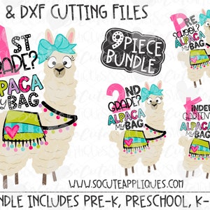 Back to School, SVG Bundle, Preschool, Pre K-6th Grade, Alpaca My Bag ...