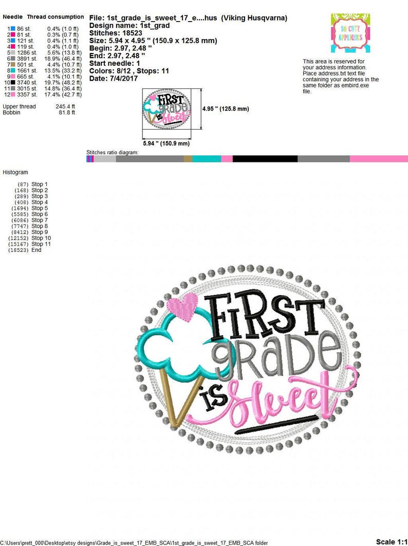 1st Grade is Sweet Back to School Embroidery Design - Etsy