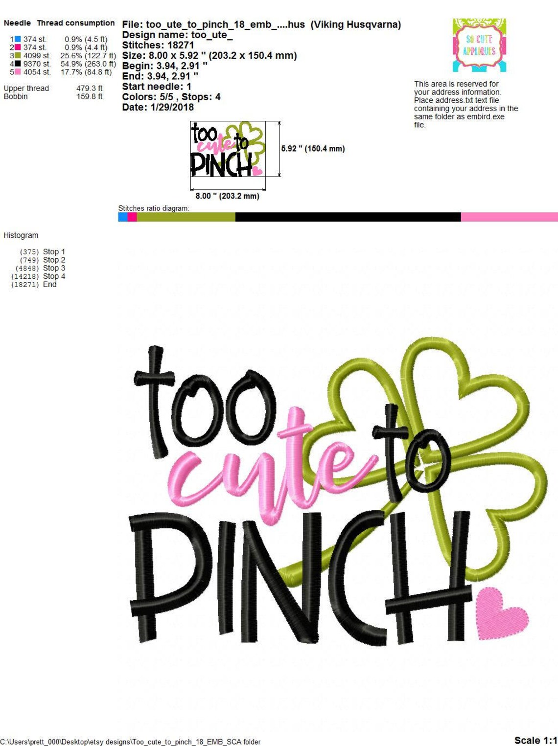 St Patricks Day Embroidery Design Too Cute to Pinch Applique - Etsy