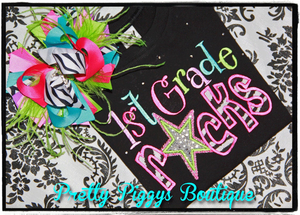 1st Grade Rocks With Star 5X7 Embroidery Design - Etsy