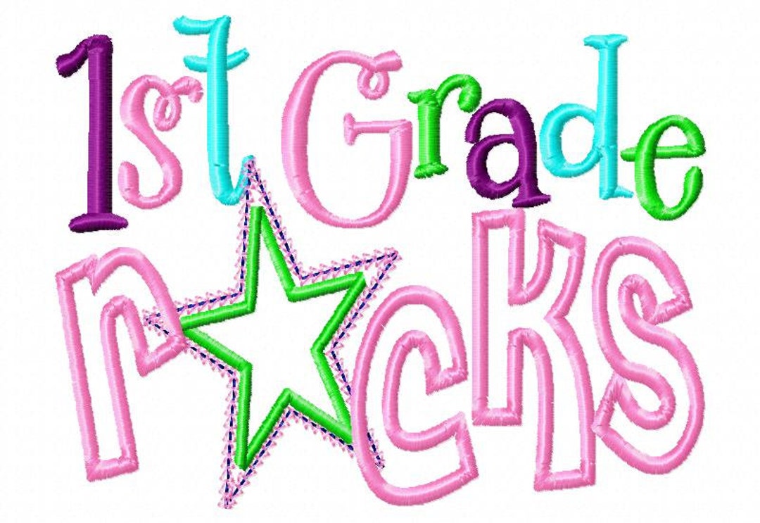 1st Grade Rocks With Star 5X7 Embroidery Design - Etsy