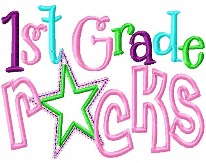 1st Grade Rocks With Star 5X7 Embroidery Design - Etsy
