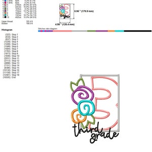 Back to School, Third Grade Embroidery Design, 3rd Grade, 1st Day of ...