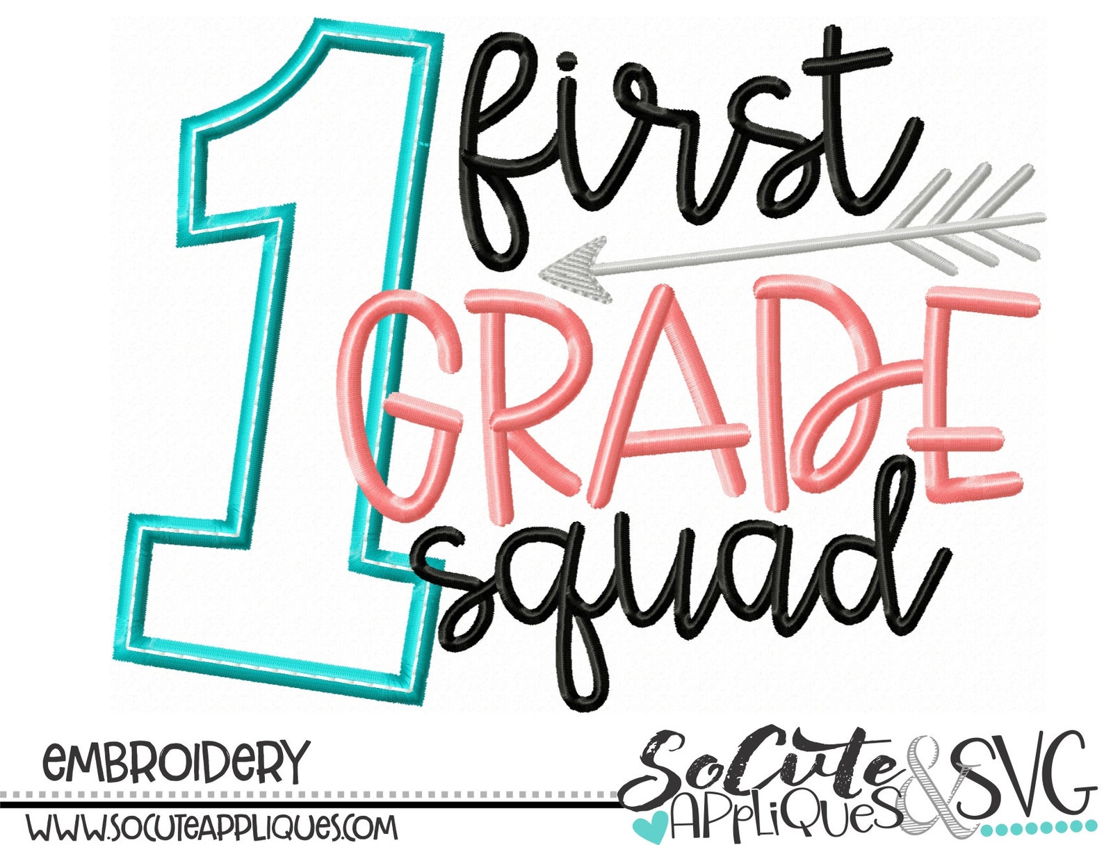 Back to School Embroidery Design First Grade Squad School - Etsy