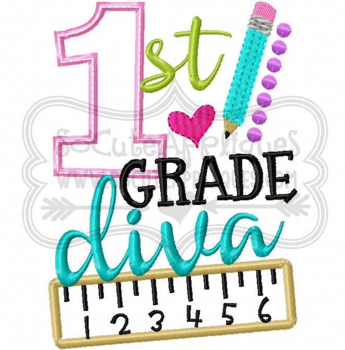 1st Grade Diva Embroidery Design 5x7 6x10 Back to School - Etsy