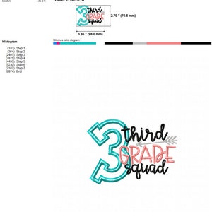 Back to School Embroidery Design, Third Grade Squad, School Shirt ...