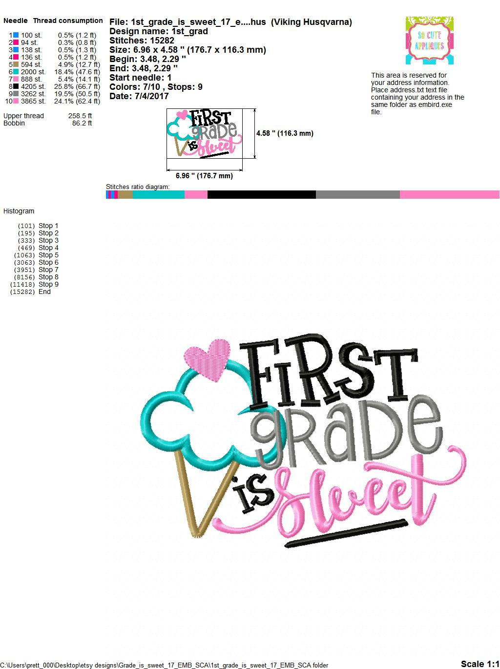 1st Grade is Sweet Back to School Embroidery Design | Etsy