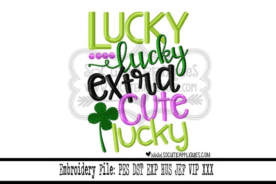 Lucky Lucky Extra Cute Socuteappliques Green Embroidery St | Etsy