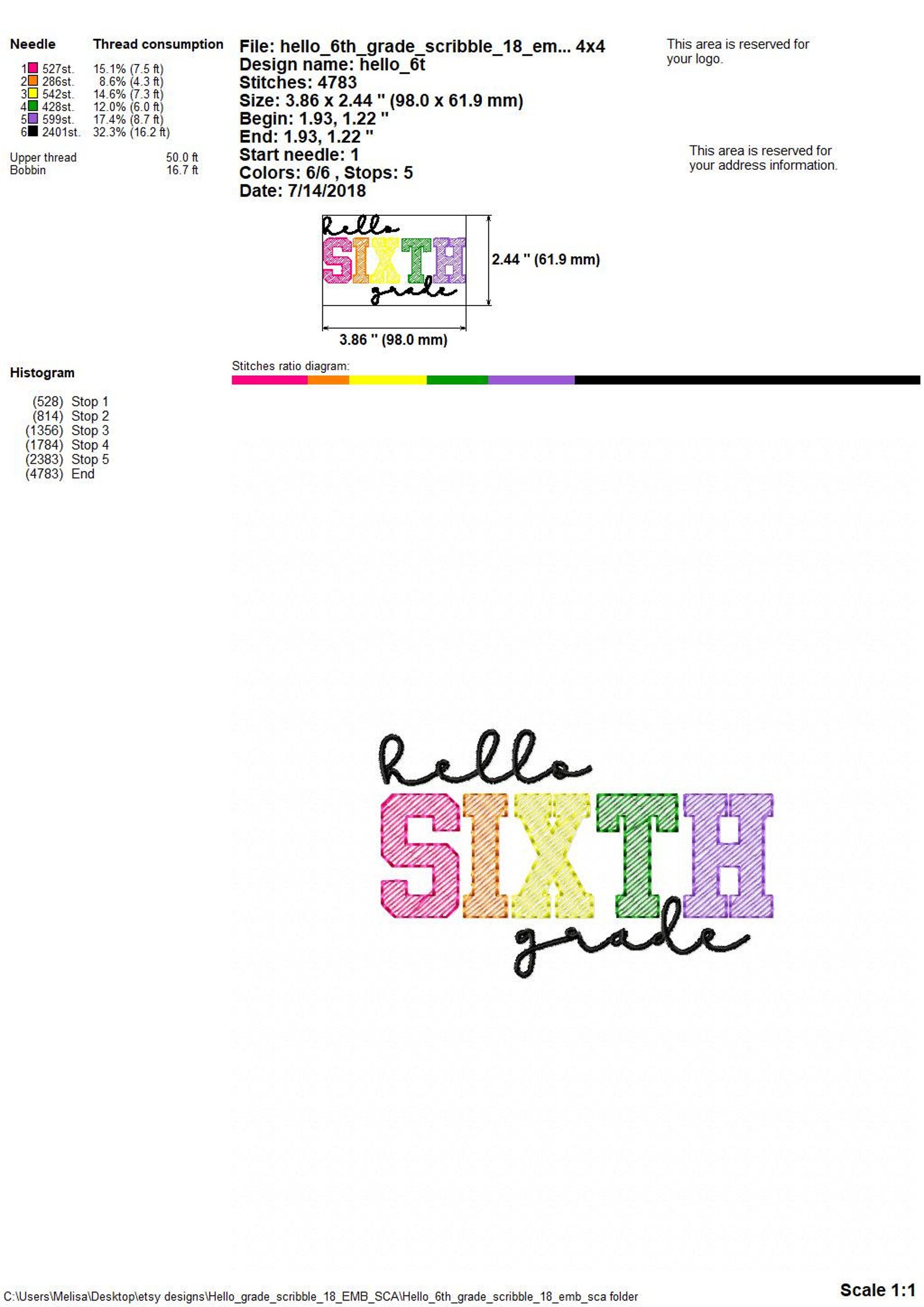 Back to School Embroidery Design Hello Sixth Grade School - Etsy