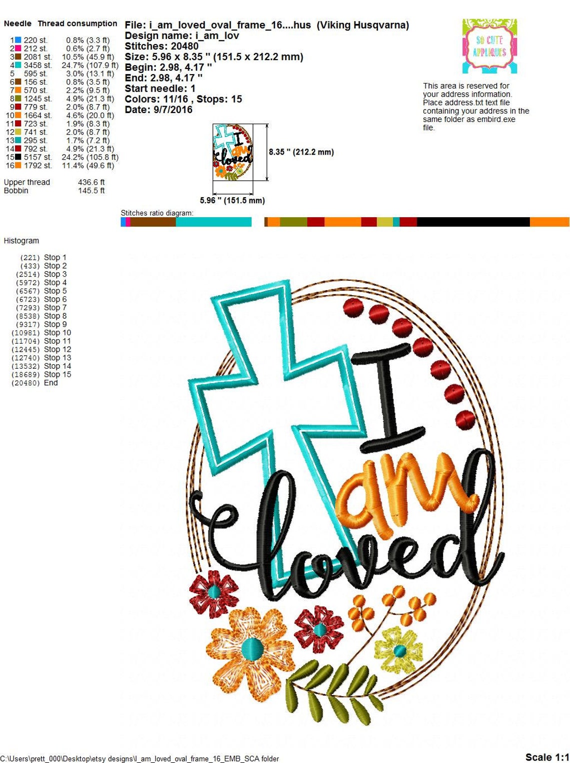 Embroidery Design 5X7 6x10 I Am Loved Cross Embroidery Floral - Etsy