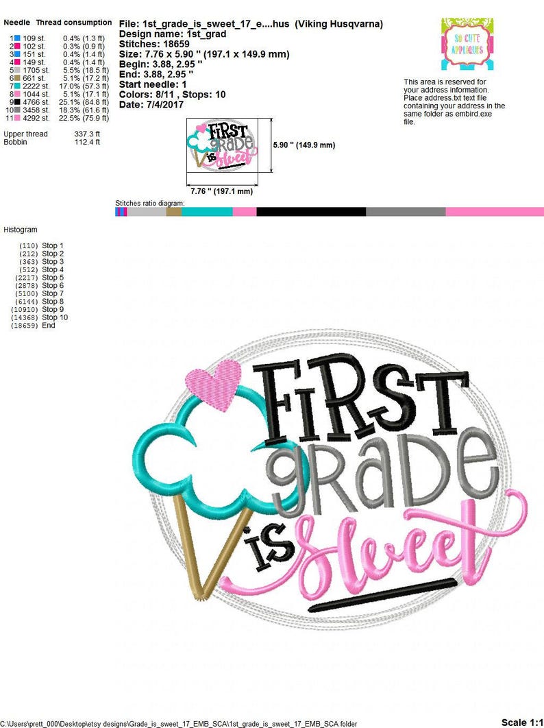 1st Grade is Sweet Back to School Embroidery Design - Etsy