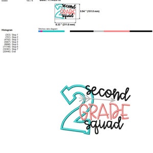 Back to School Embroidery Design, Second Grade Squad, School Shirt ...