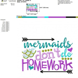 Embroidery Design 5x7 6x10 Mermaids Dont Do Homework, Back to School ...