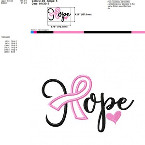 Hope Embroidery Design, Hope Applique, Pink Ribbon Applique, Cancer ...