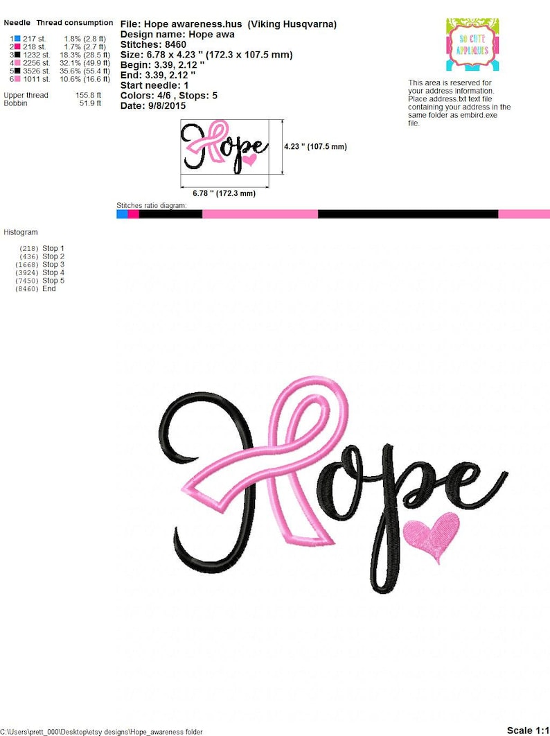 Hope Embroidery Design Hope Applique Pink Ribbon Applique | Etsy