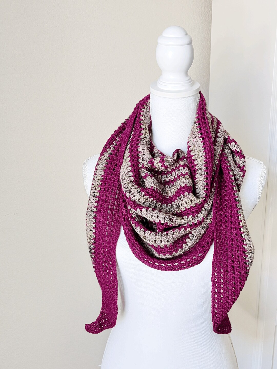 Crescent Shaped Shawl Crochet Pattern With Two Colors, Striped Wrap ...