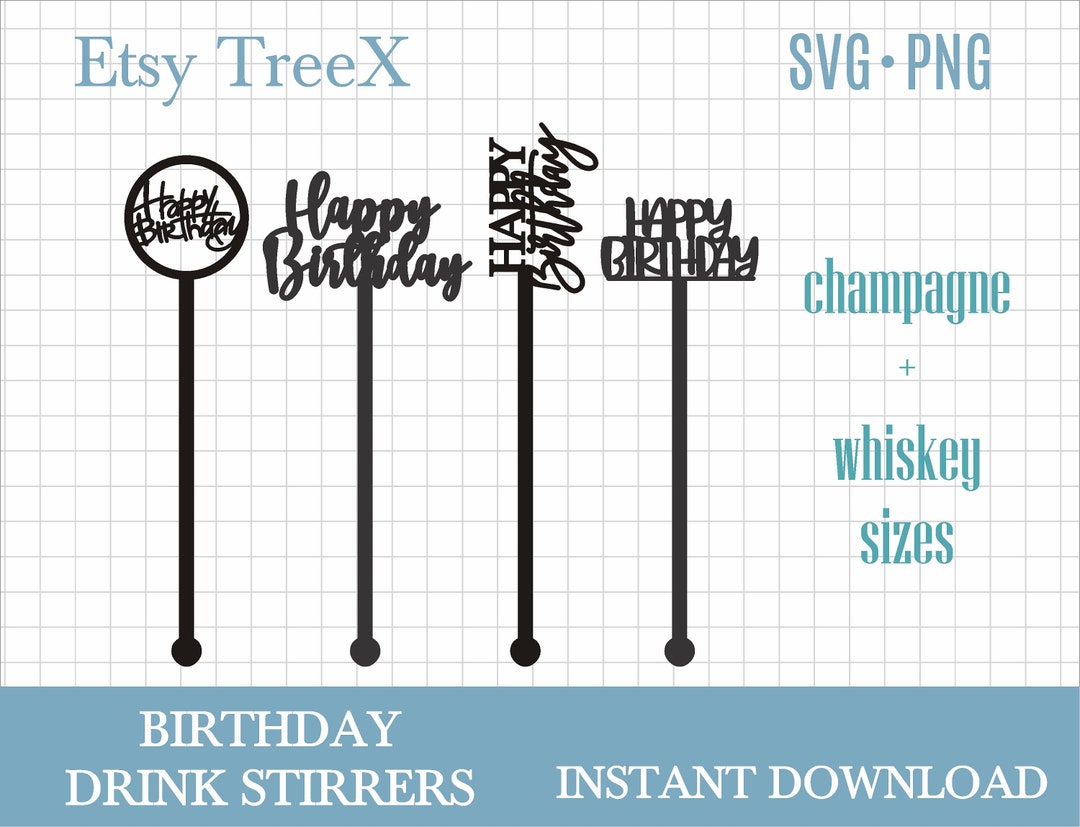 Happy Birthday Drink Stirrers SVG Bundle: Laser Cut Files (digital ...