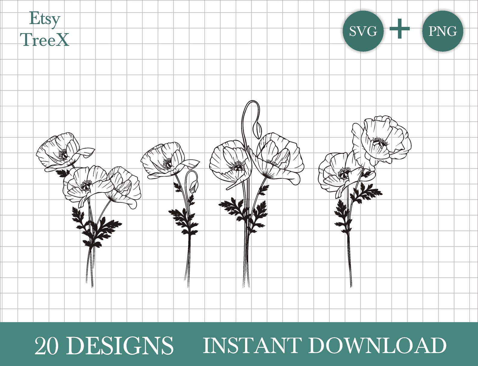 20 Poppy SVG Bundle by Oxee Hand Drawn Poppy Flowers Svg - Etsy