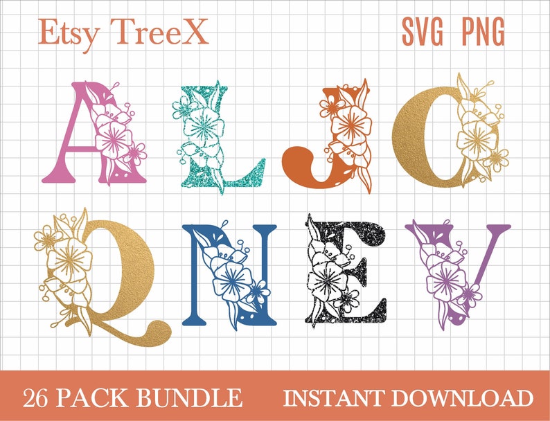 Floral Alphabet SVG Bundle Letters Svg by Oxee Flower | Etsy