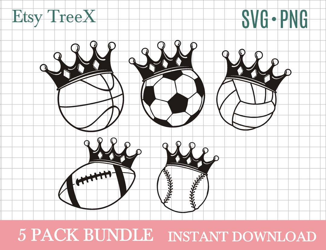 Crowned Sport Balls SVG Bundle: Baseball, Soccer, Volleyball (digital ...
