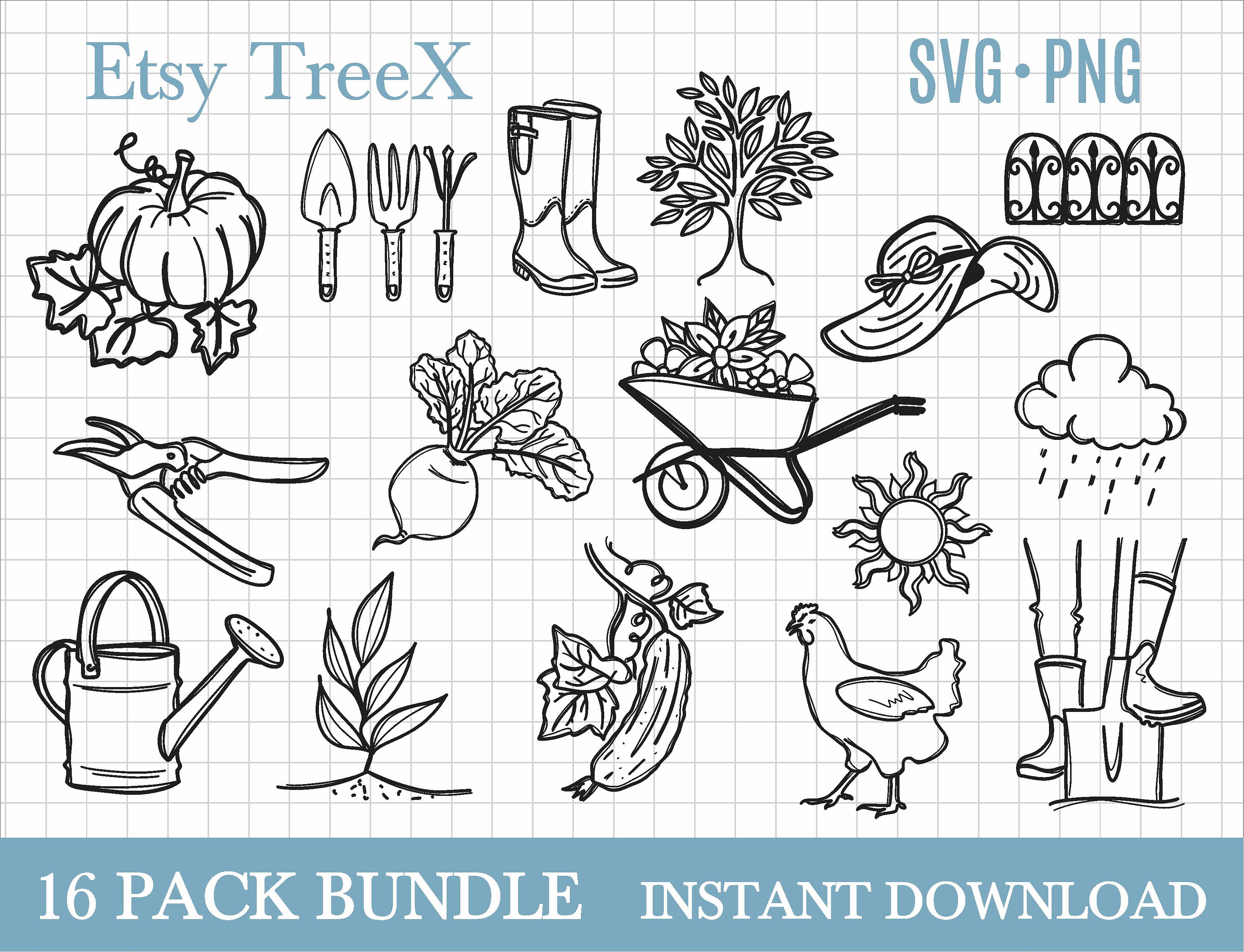 Gardening Simple Line Art Svg Bundle by Oxee Pumpkin Svg - Etsy