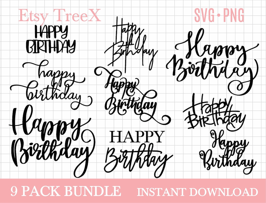 Hand Lettered Happy Birthday Svg Bundle by Oxee, Happy Birthday Sign ...