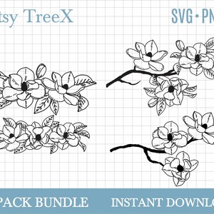 Magnolia SVG Bundle, Magnolia Flower Digital File, Hand Drawn Magnolia ...